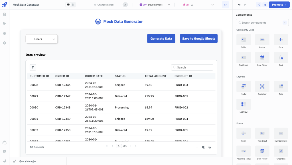 Building a Mock Data Generator with Google Sheets, Gemini AI & ToolJet